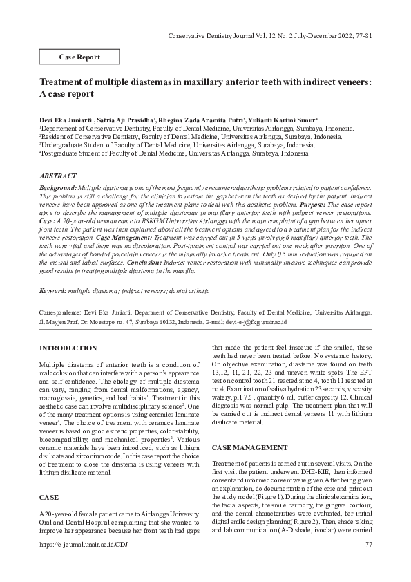 (PDF) Treatment of multiple diastemas in maxillary anterior teeth with ...