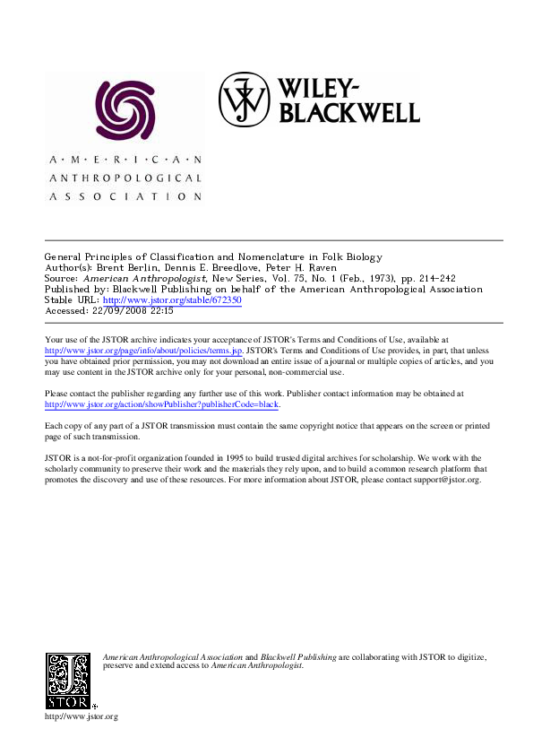 (PDF) General Principles of Classification and Nomenclature in Folk Biology