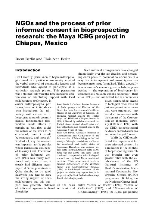 (PDF) NGOs and the process of prior informed consent in bioprospecting ...