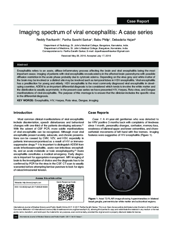 (PDF) Imaging spectrum of viral encephalitis: A case series