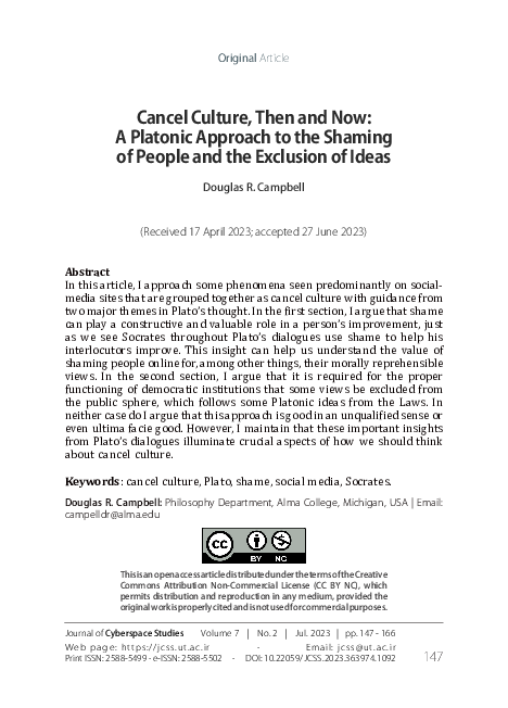 (PDF) Cancel Culture, Then and Now: A Platonic Approach to the Shaming ...