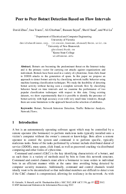 (PDF) Peer to Peer Botnet Detection Based on Flow Intervals