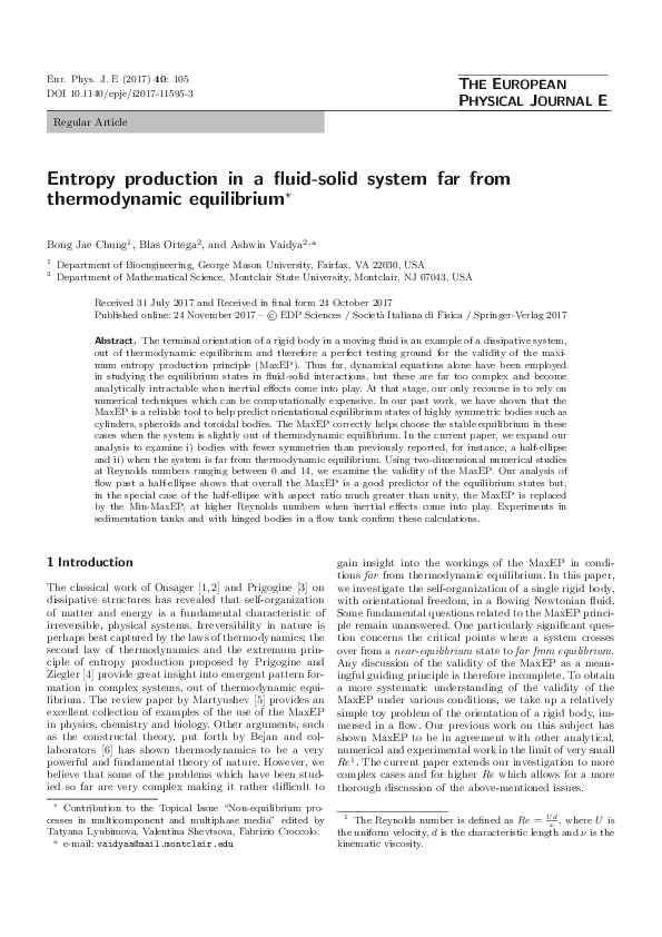 (PDF) Entropy production in a fluid-solid system far from thermodynamic ...