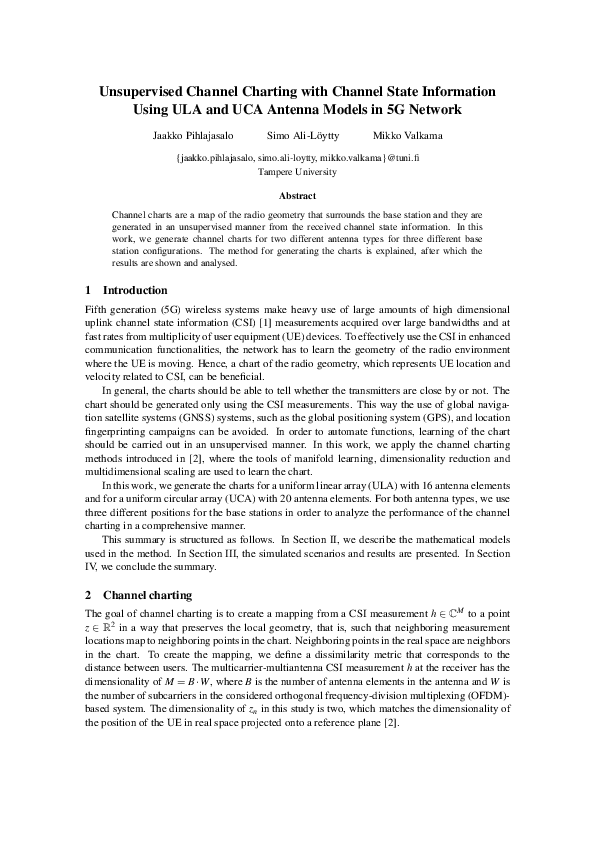 (PDF) Unsupervised Channel Charting with Channel State Information Using ULA and UCA Antenna ...