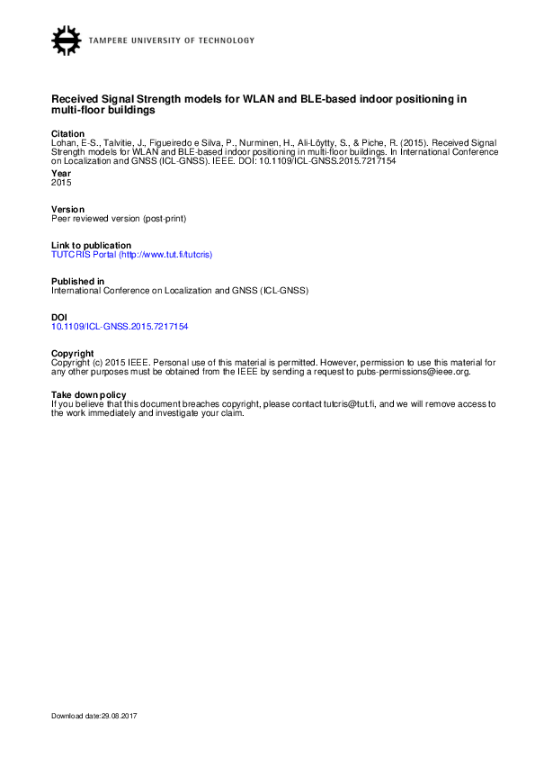 (PDF) Received signal strength models for WLAN and BLE-based indoor positioning in multi-floor ...