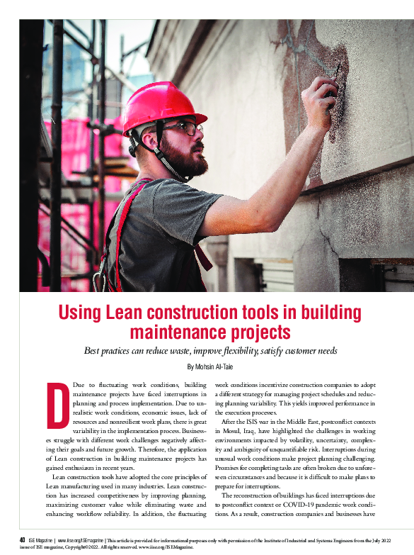 (PDF) Using Lean construction tools in building maintenance projects