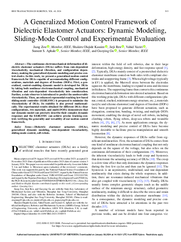 (PDF) A Generalized Motion Control Framework of Dielectric Elastomer Actuators: Dynamic Modeling ...