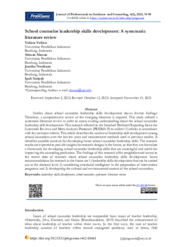 (PDF) School Counselor Leadership Skills: A Review