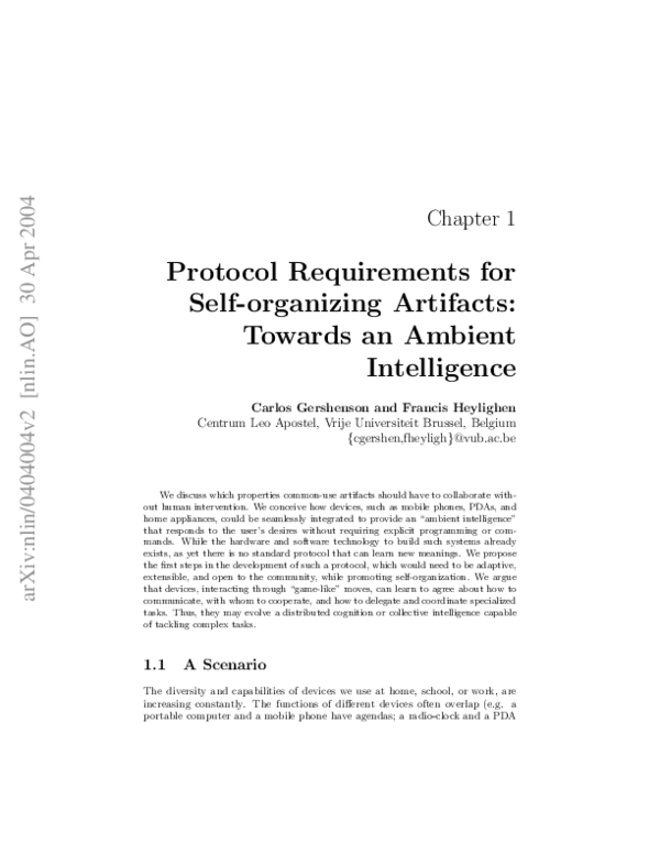 (PDF) Protocol Requirements for Self-organizing Artifacts: Towards an Ambient Intelligence ...