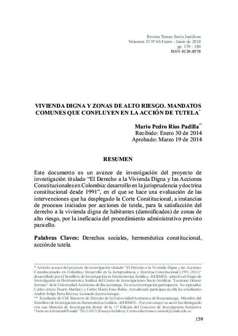 (PDF) Vivienda digna y zonas de alto riesgo. Mandatos comunes que ...