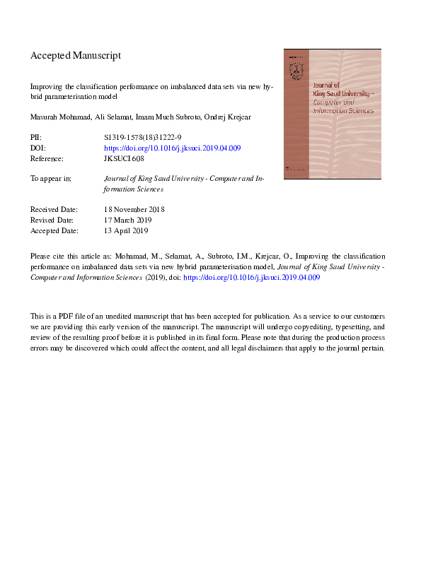 (PDF) Improving the classification performance on imbalanced data sets ... (PDF) Improving the classification performance on imbalanced data sets ...
