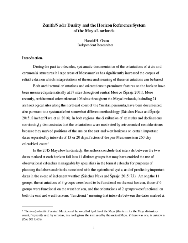 (PDF) Zenith/Nadir Duality and the Horizon Reference System of the Maya ...