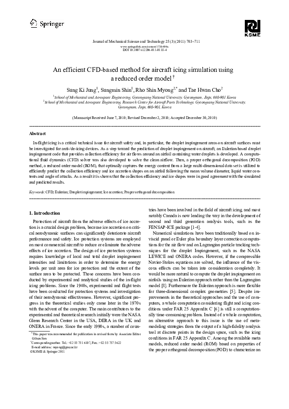(PDF) An efficient CFD-based method for aircraft icing simulation using a reduced order model
