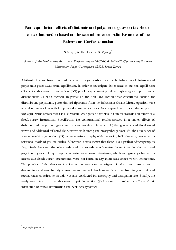 (PDF) Non-equilibrium effects of diatomic and polyatomic gases on the shock-vortex interaction ...
