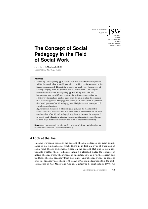 (PDF) The Concept of Social Pedagogy in the Field of Social Work