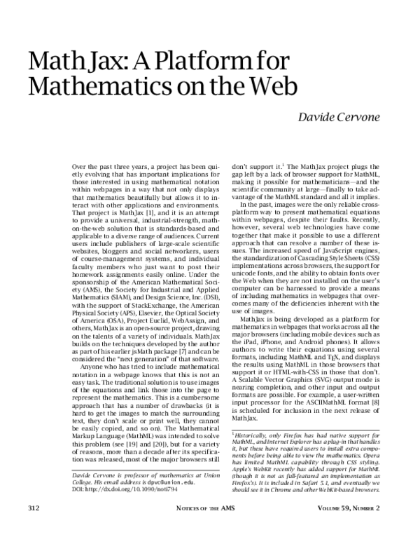 (PDF) MathJax: A Platform for Mathematics on the Web
