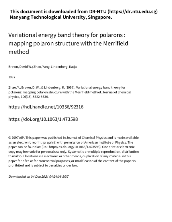 (PDF) Variational energy band theory for polarons: Mapping polaron ...