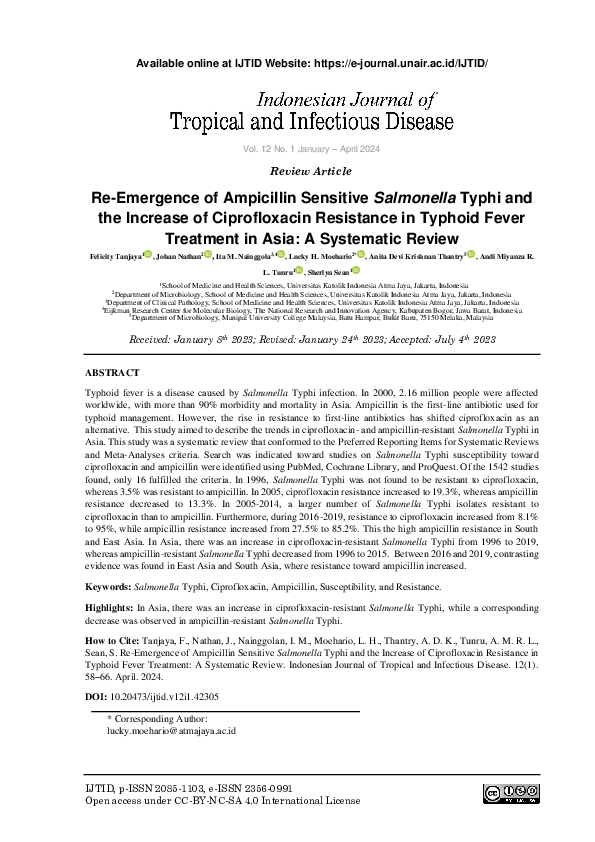 (PDF) Re-Emergence of Ampicillin Sensitive Salmonella Typhi and the ...