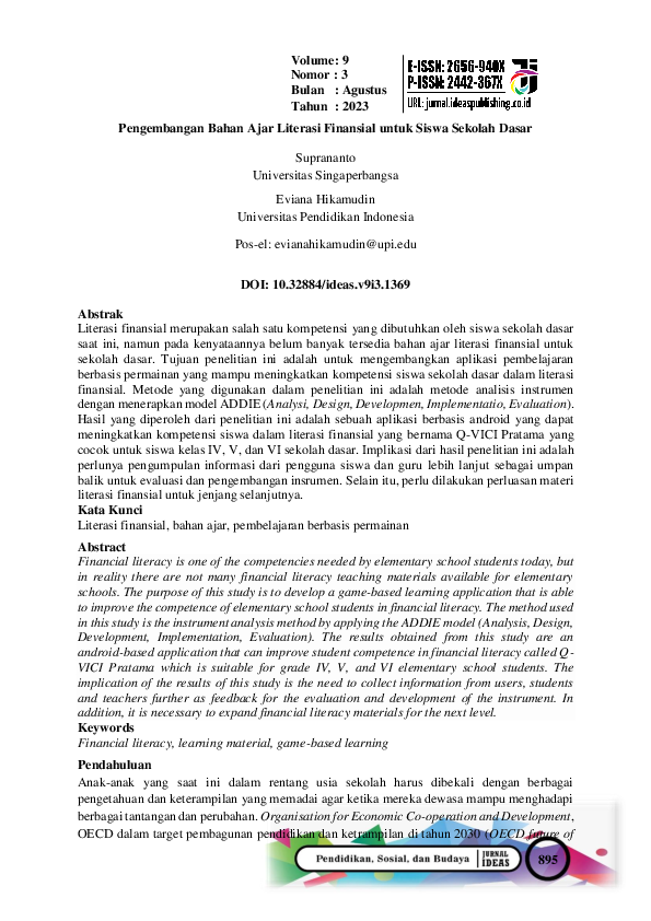 (PDF) Pengembangan Bahan Ajar Literasi Finansial untuk Siswa Sekolah Dasar