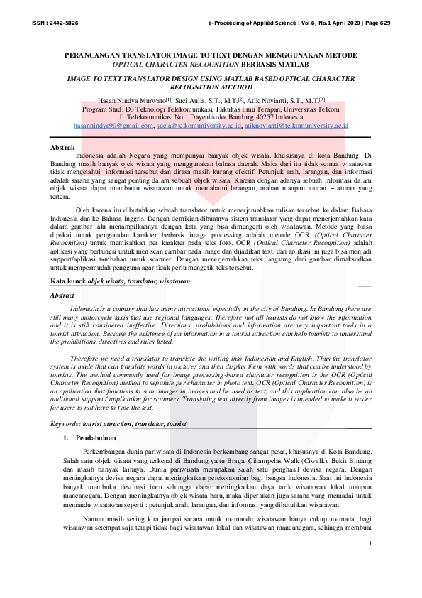 (PDF) Perancangan Translator Image To Text Dengan Menggunakan Metode Optical Character ...