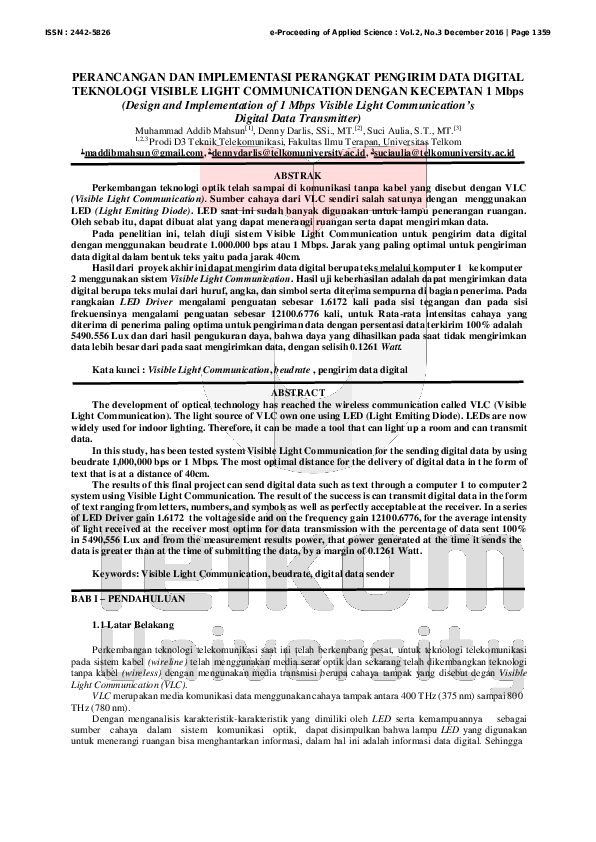 (PDF) Perancangan Dan Implementasi Perangkat Pengirim Data Digital Teknologi Visible Light ...