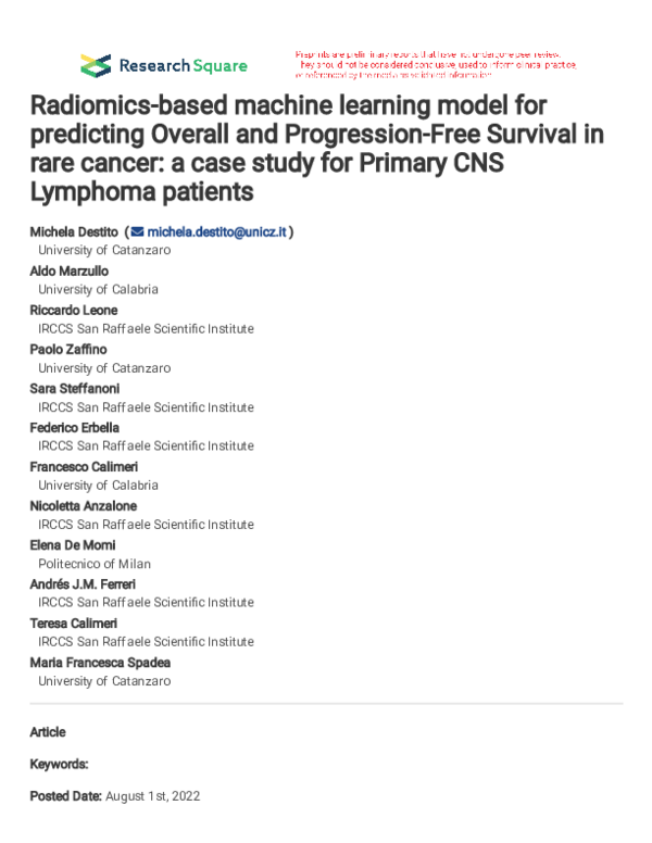 (PDF) Radiomics-based machine learning model for predicting Overall and Progression-Free ...