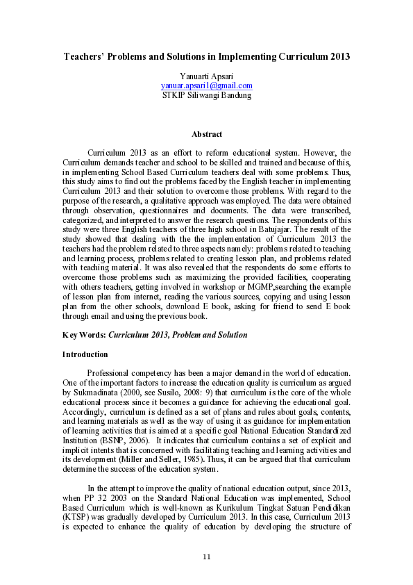 (PDF) Teachersâ€™ Problems and Solutions in Implementing Curriculum 2013