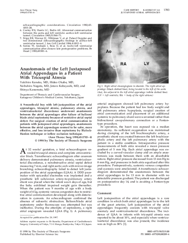 (PDF) Anastomosis of the Left Juxtaposed Atrial Appendages in a Patient ...