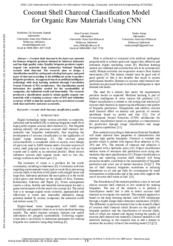 (PDF) Coconut Shell Charcoal Classification Model for Organic Raw ...