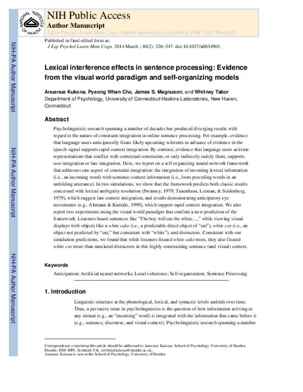 (PDF) Lexical interference effects in sentence processing: Evidence from the visual world ...