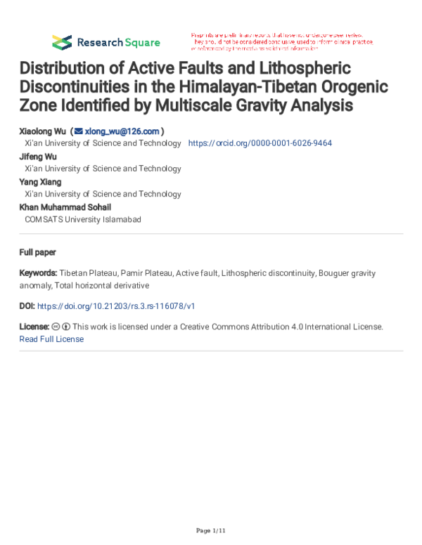 (PDF) Distribution of Active Faults and Lithospheric Discontinuities in the Himalayan-Tibetan ...