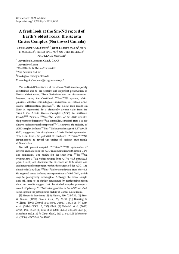 (PDF) A fresh look at the Sm-Nd record of Earth’s oldest rocks: the ...