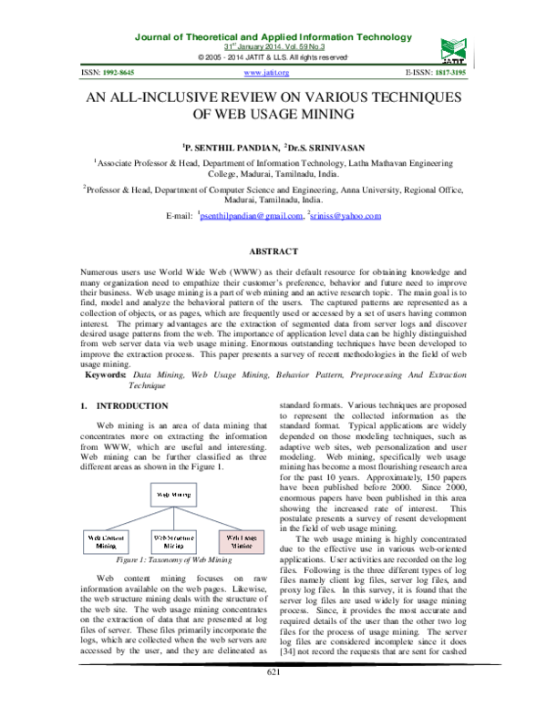 (PDF) An All-Inclusive Review on Various Techniques of Web Usage Mining