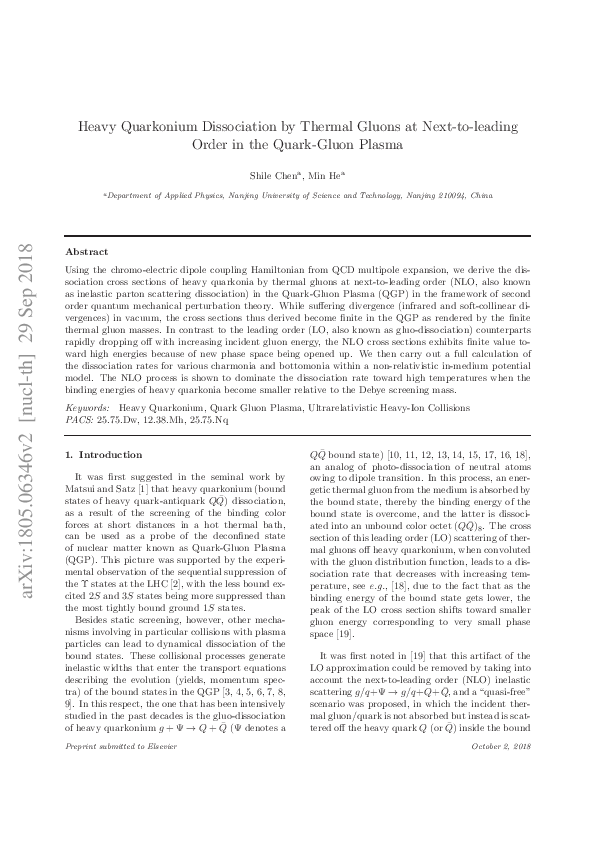 (PDF) Heavy quarkonium dissociation by thermal gluons at next-to ...