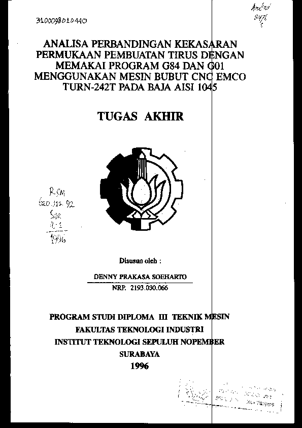 (PDF) Analisa Perbandingan Kekasaran Permukaan Pembuatan Tirus Dengan Memakai Program G84 Dan ...