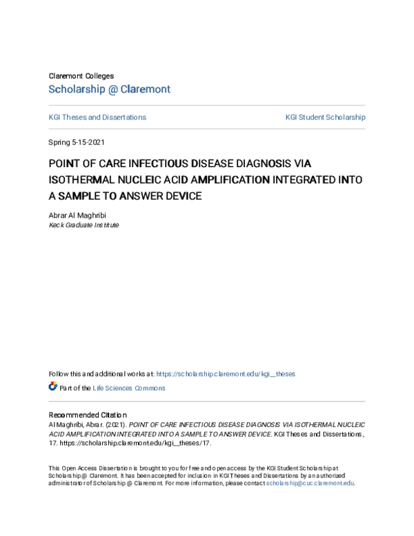 (PDF) Point of Care Infectious Disease Diagnosis via Isothermal Nucleic Acid Amplification ...