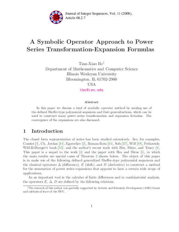 (PDF) A Symbolic Operator Approach to Power Series Transformation ...