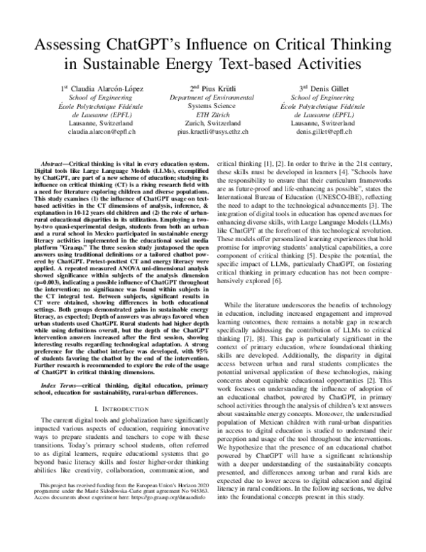 (PDF) Assessing ChatGPT's Influence on Critical Thinking in Sustainable Energy Text-based Activities