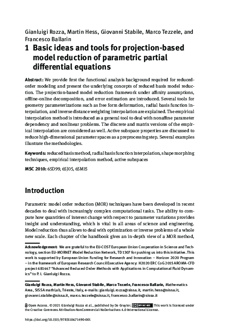 Pdf 1 Basic Ideas And Tools For Projection Based Model Reduction Of