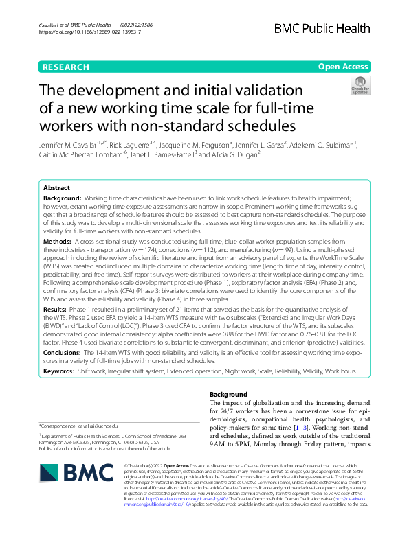 (PDF) The development and initial validation of a new working time scale for full-time workers ...