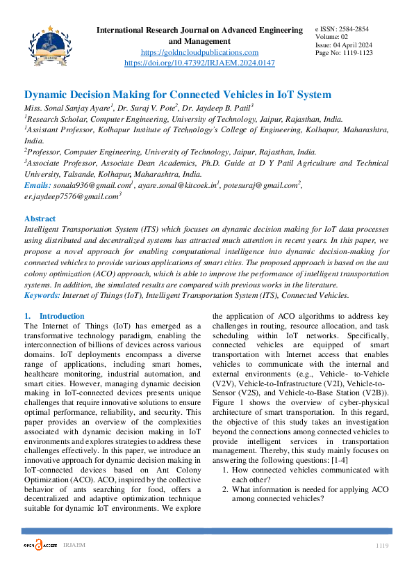 (PDF) Dynamic Decision Making for Connected Vehicles in IoT System