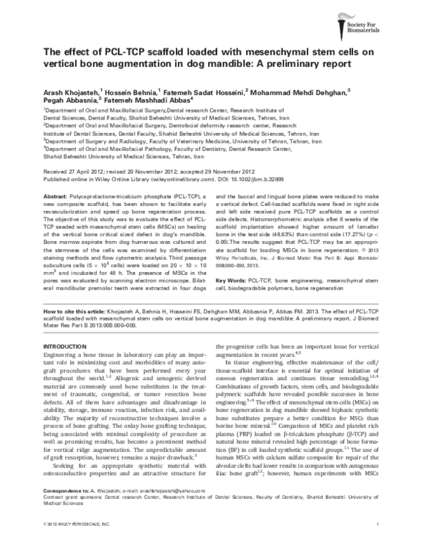 (PDF) The effect of PCL‐TCP scaffold loaded with mesenchymal stem cells ...
