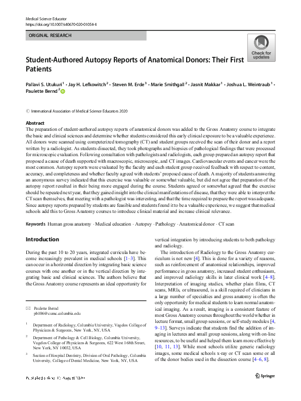 (PDF) Student-Authored Autopsy Reports of Anatomical Donors: Their ...