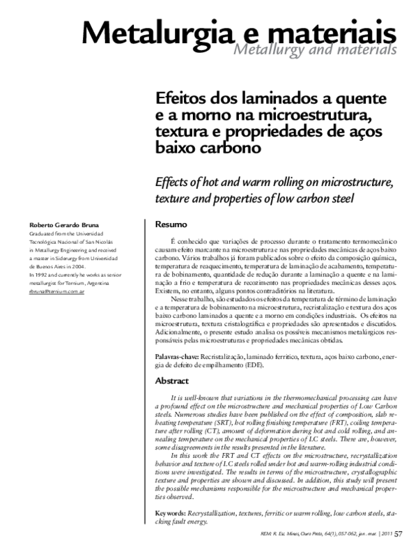 Pdf Effects Of Hot And Warm Rolling On Microstructure Texture And Properties Of Low Carbon Steel