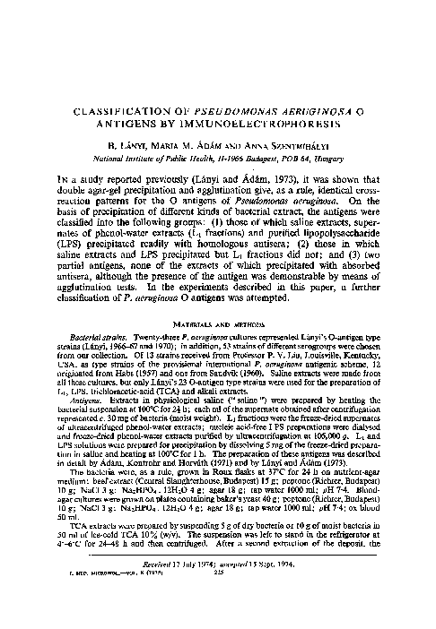 (PDF) Classification of Pseudomonas Aeruginosa O Antigens by ...