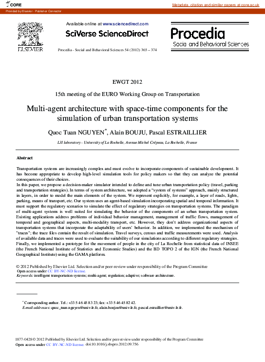 (PDF) Multi-agent Architecture with Space-time Components for the Simulation of Urban ...