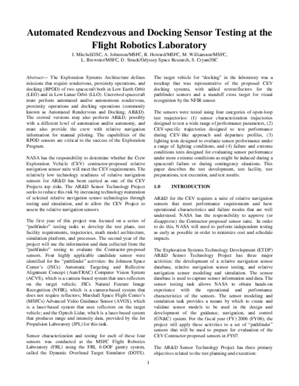 (PDF) Automated Rendezvous and Docking Sensor Testing at the Flight ...