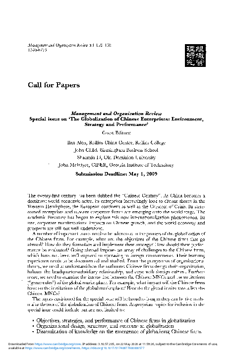 (PDF) Management and Organization Review Special issue on ‘The ...