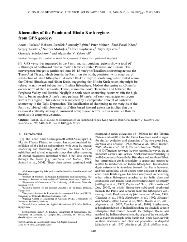 (PDF) Kinematics of the Pamir and Hindu Kush regions from GPS geodesy | Anatoly Rybin - Academia.edu