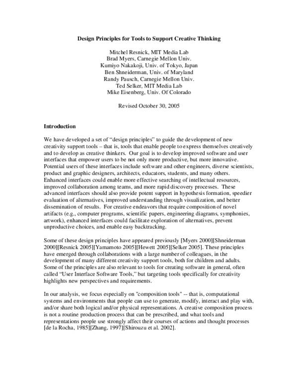 (PDF) Design Principles for Tools to Support Creative Thinking